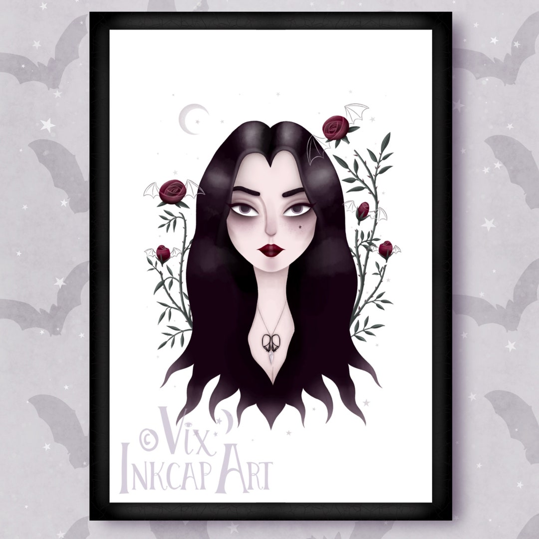 Morticia Portrait Art Print, Addams Family Fan Art, Witch Aesthetic - Etsy