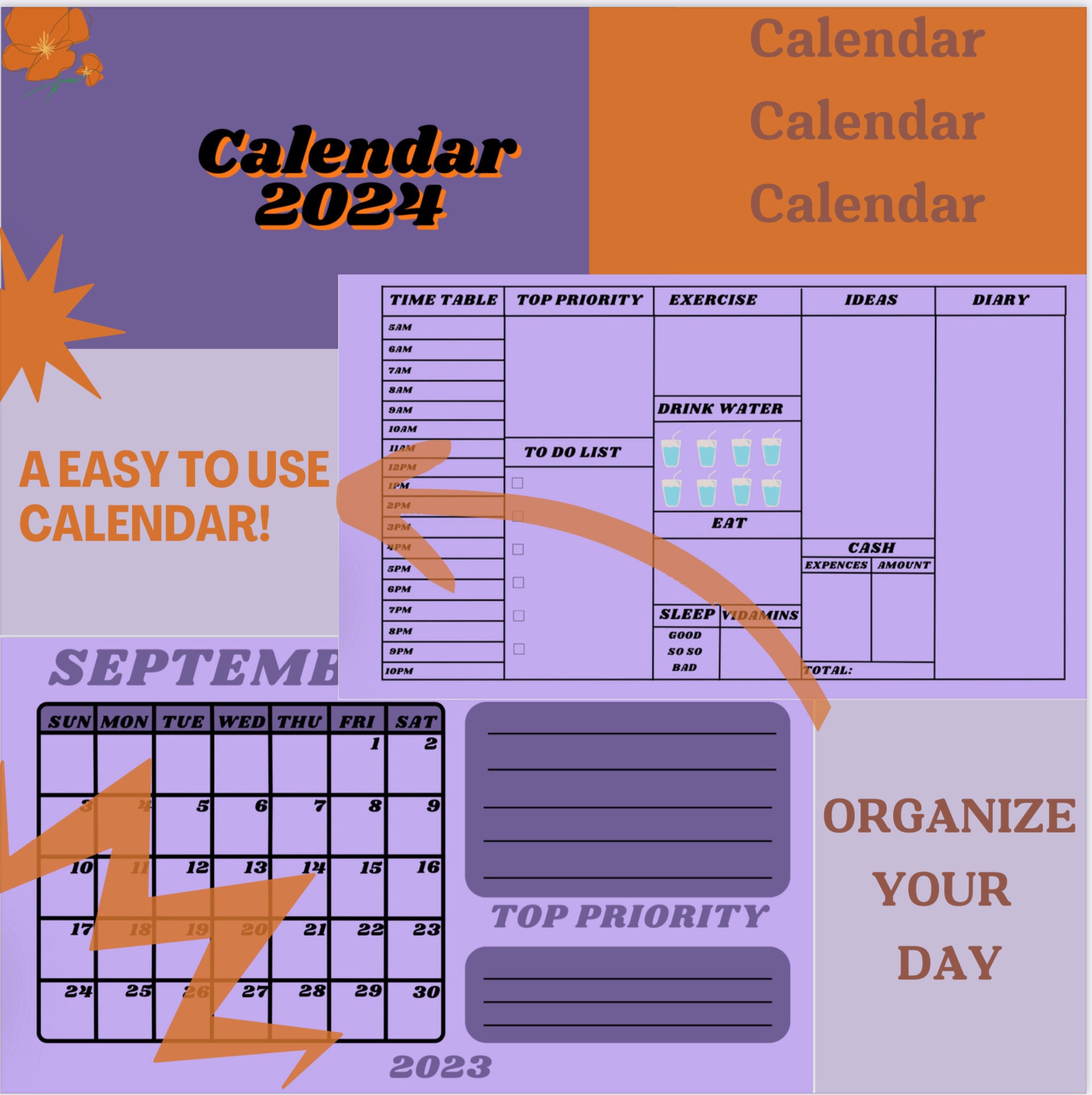 Printable/digital Calendar 2023-2024 - Etsy