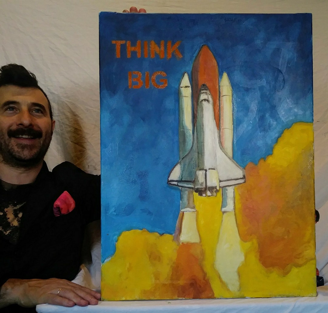 Think Big Rocket Ship Painting Oil Painting Wall Art Space - Etsy