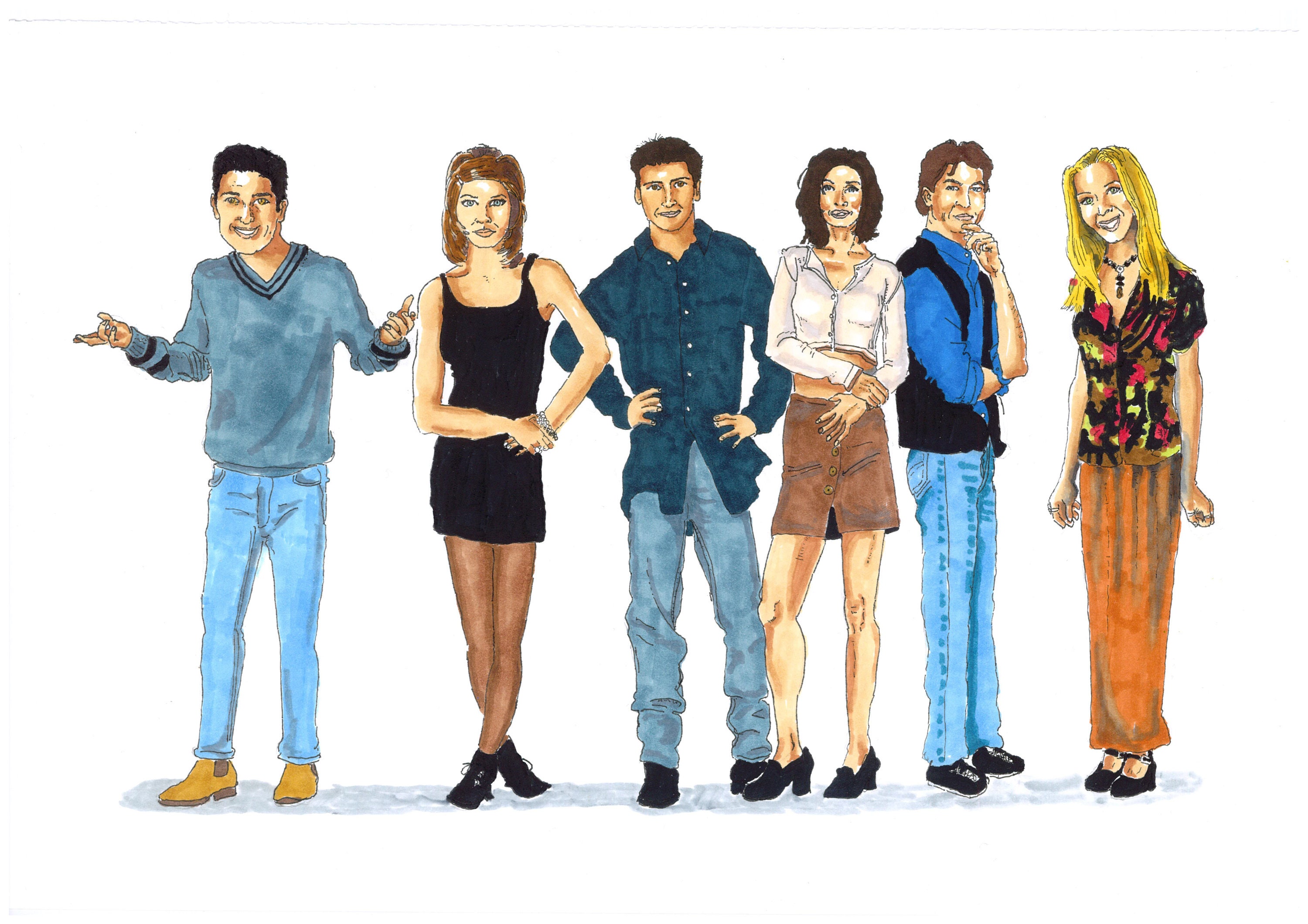 Friends TV Show Cast Illustration Print Limited Edition. Jennifer ...