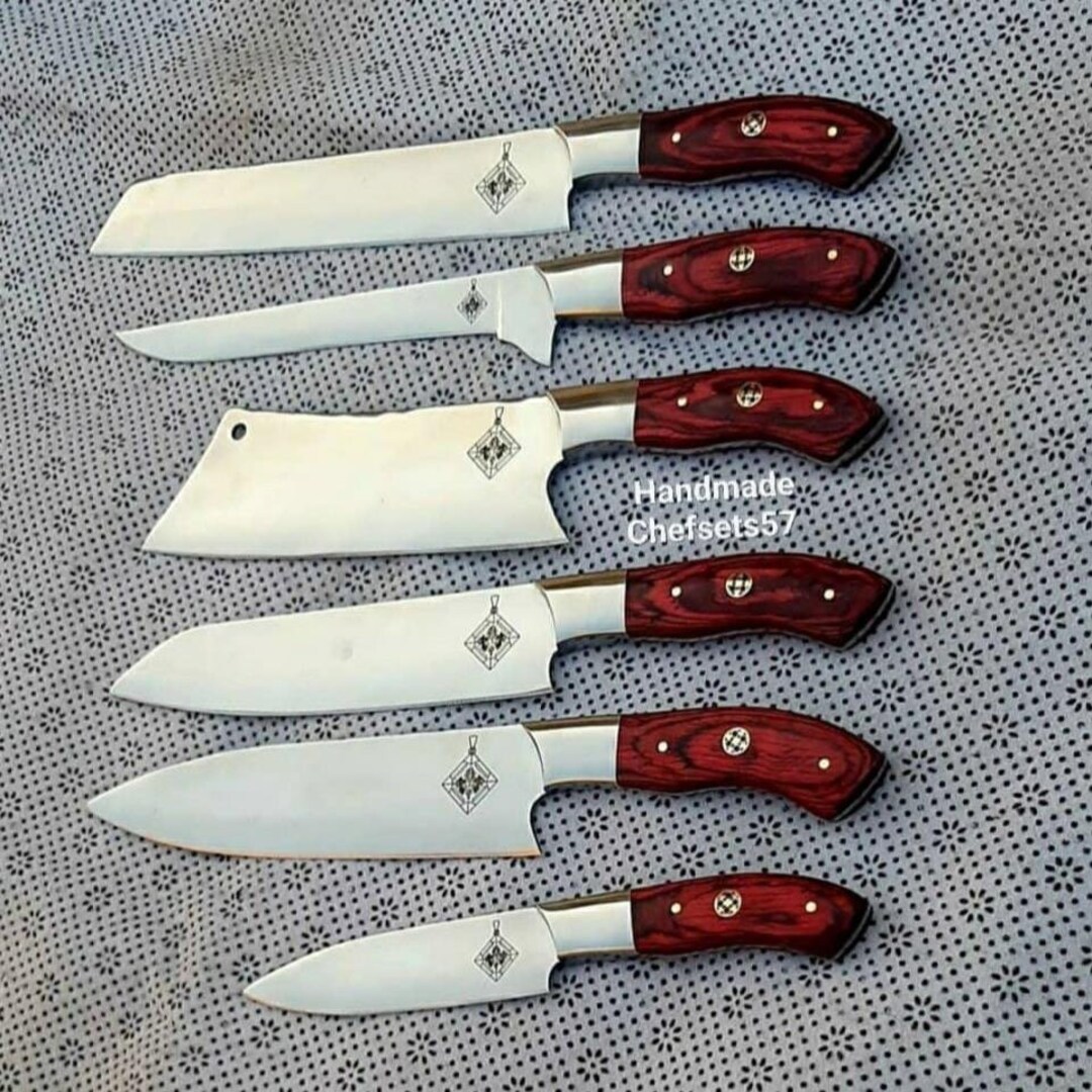 5 Pcs Damascus Steel BBQ Chef Set, Handmade Kitchen Knives, Hand Forged ...