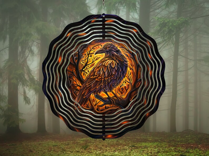 3D Spooky Gothic Raven Wind Spinner Sublimation Design Instant Digital ...