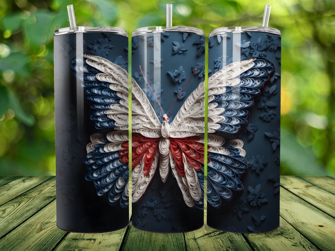 3D 4th of July Quilling Butterfly, 20 Oz Skinny Tumbler Sublimation ...