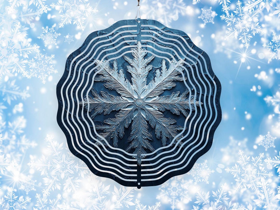 3D White and Blue Foil Snowflake Wind Spinner Sublimation Design ...