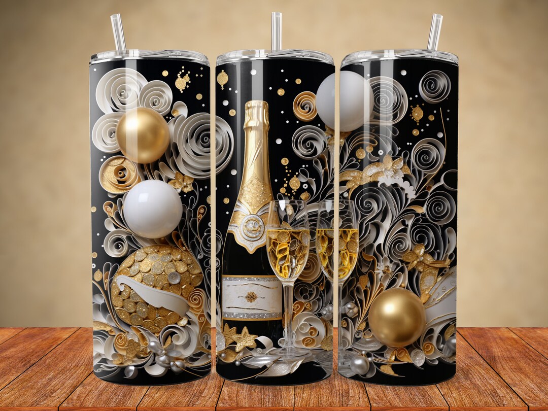 3D New Year Champagne Tumbler Sublimation Design (digital Download) - Etsy