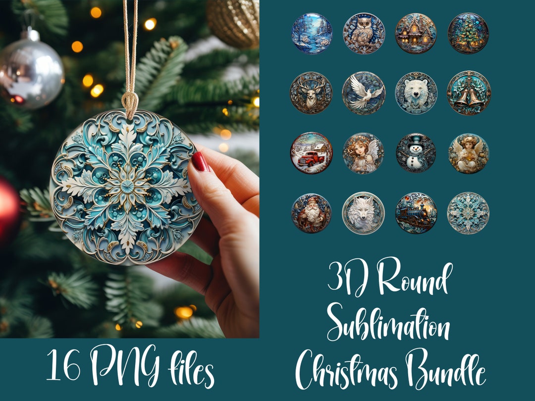 3D Christmas Ornament PNG Bundle: Round Sublimation Designs (digital ...