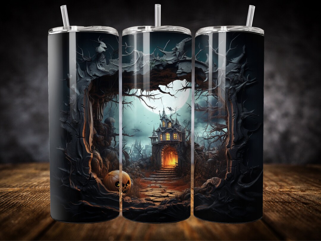 3D Halloween Hole in Wall Haunted House 20 Oz Skinny Tumbler ...