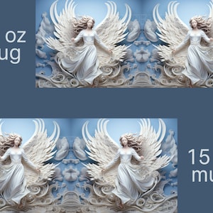 3D Angel White and Blue, 11 and 15 Oz Mug Wrap Sublimation Design ...