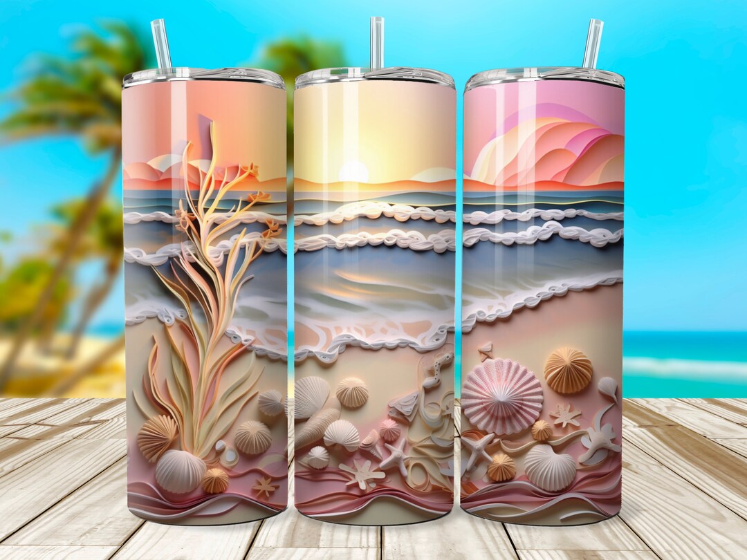 3D Quilling Pastel Beach Scene 20 Oz Skinny Tumbler Sublimation Design ...
