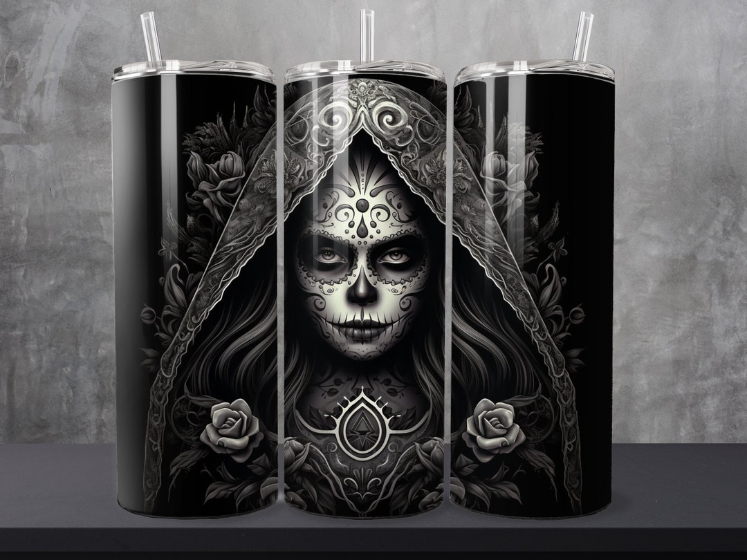 3D Female Engraved Metal Sugar Skull 20 Oz Skinny Tumbler - Etsy
