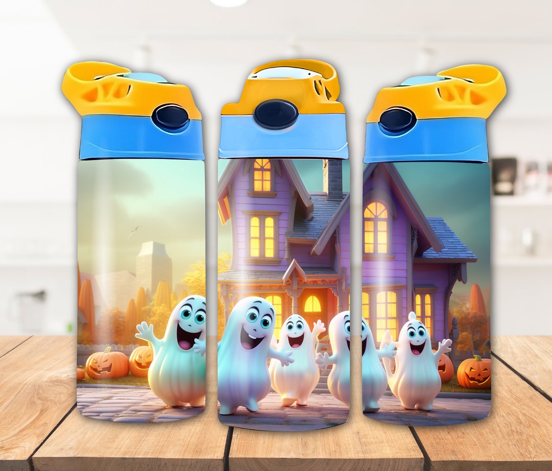 3D Happy Ghosts 12 Oz Flip Top Sippy Cup Sublimation Design, Straight ...