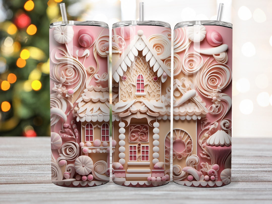 3D Quilled Christmas Gingerbread House 20 Oz Skinny Tumbler Sublimation ...