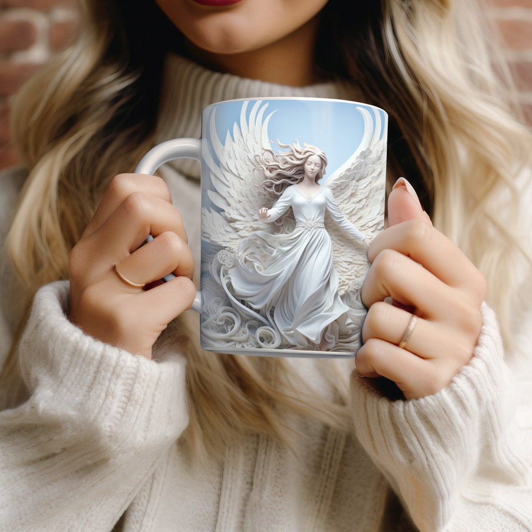3D Angel White and Blue, 11 and 15 Oz Mug Wrap Sublimation Design ...