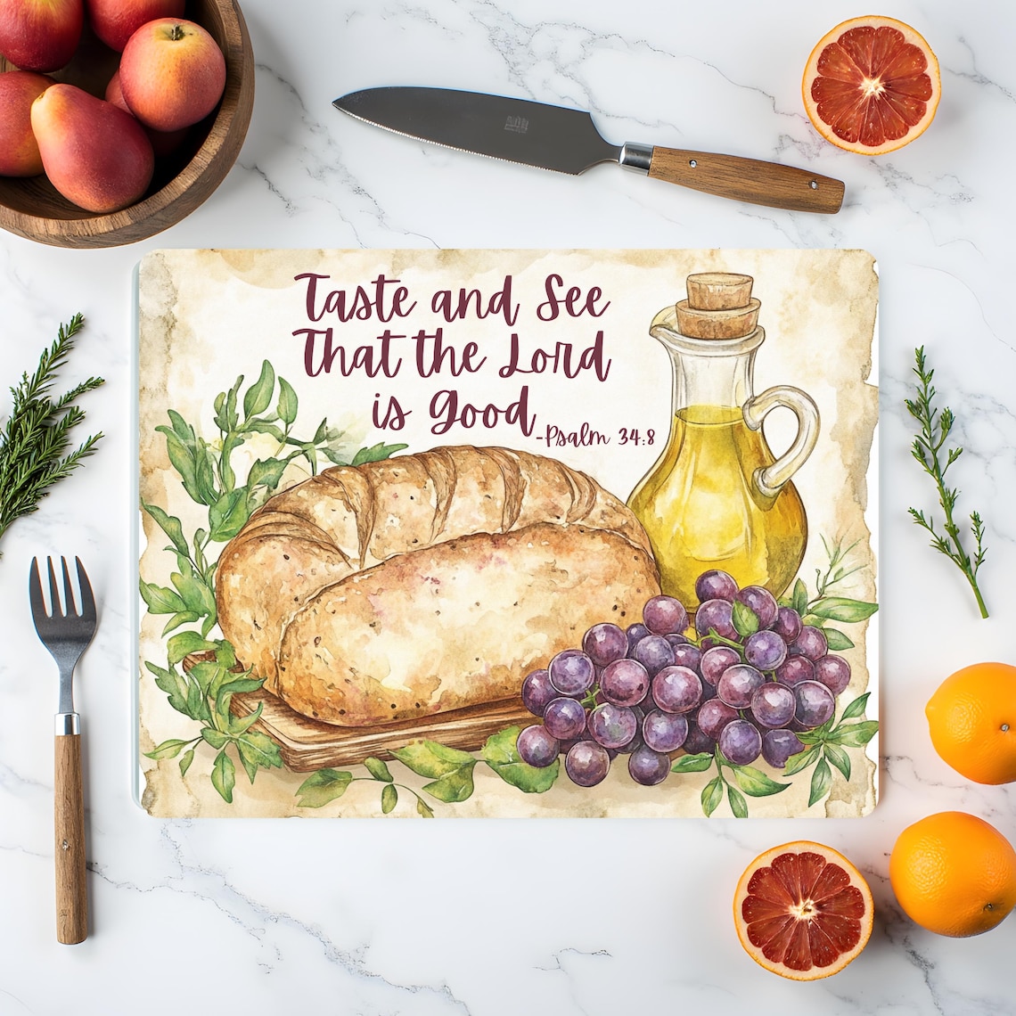 Christian Psalm 34:8 Cutting Board Design Taste and See That the Lord ...
