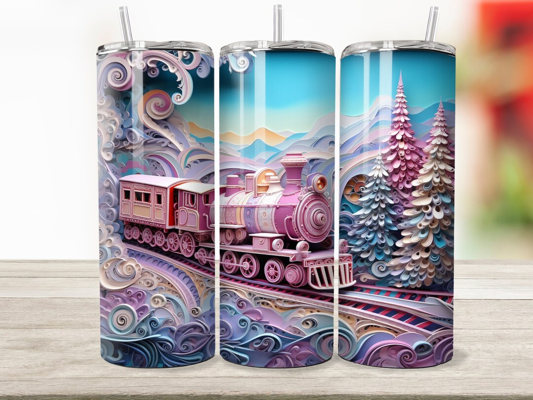 Quilled Pastel Christmas Train Tumbler Sublimation Design (digital ...
