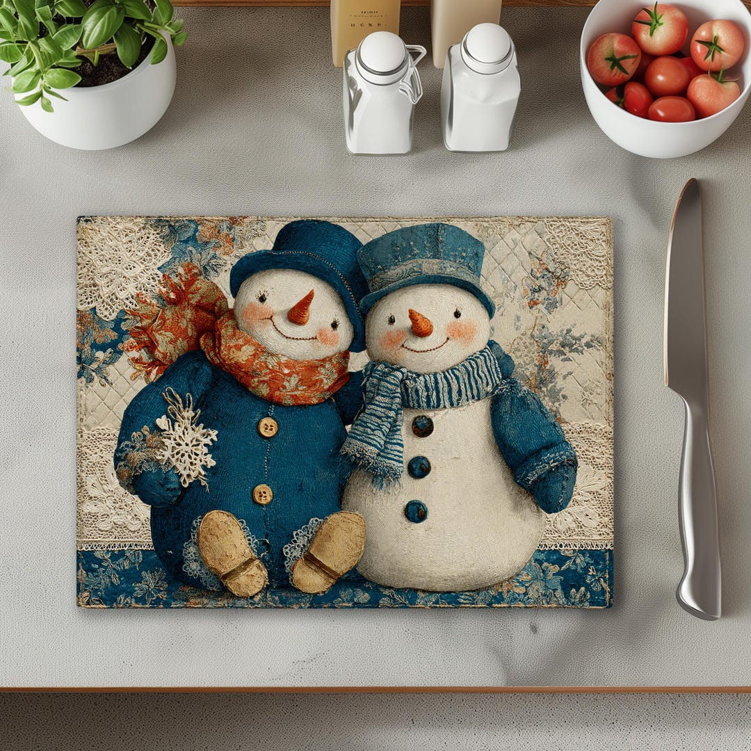 Christmas Shabby Chic Snowmen Cutting Board Sublimation Design (PNG ...