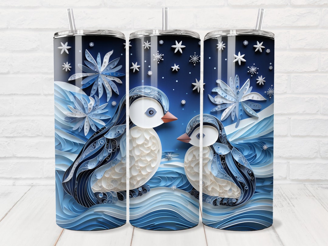 3D Quilling Penguins 20 Oz Skinny Tumbler Sublimation Design, Straight Tumbler Wrap, Instant ...