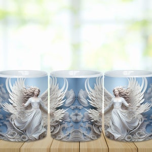 3D Angel White and Blue, 11 and 15 Oz Mug Wrap Sublimation Design ...