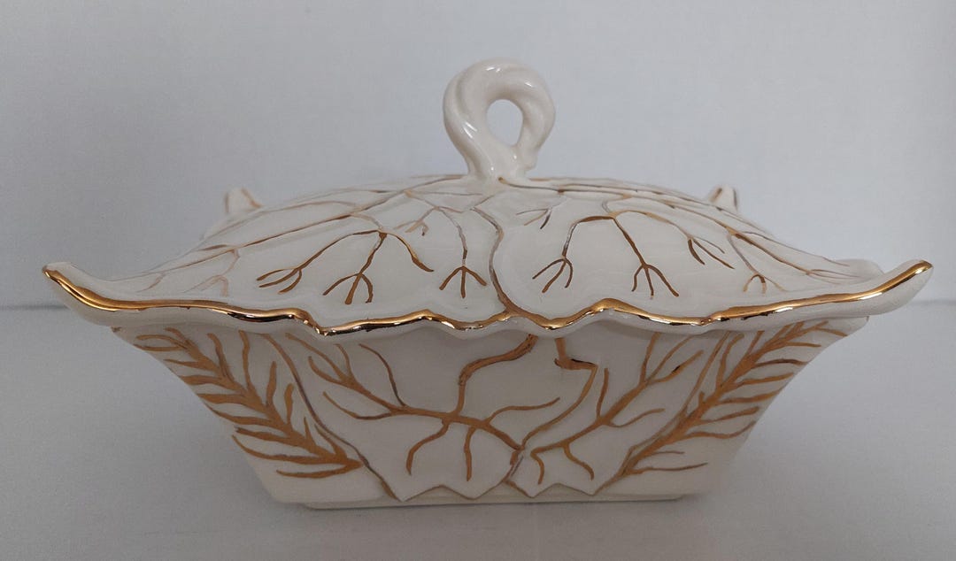 Vintage White Gold Gilner Covered Dish MCM - Etsy