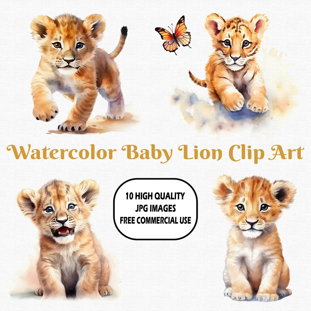 Watercolor Baby Lion Clip Art, 10 High Quality (300 DPI) JPG Images ...