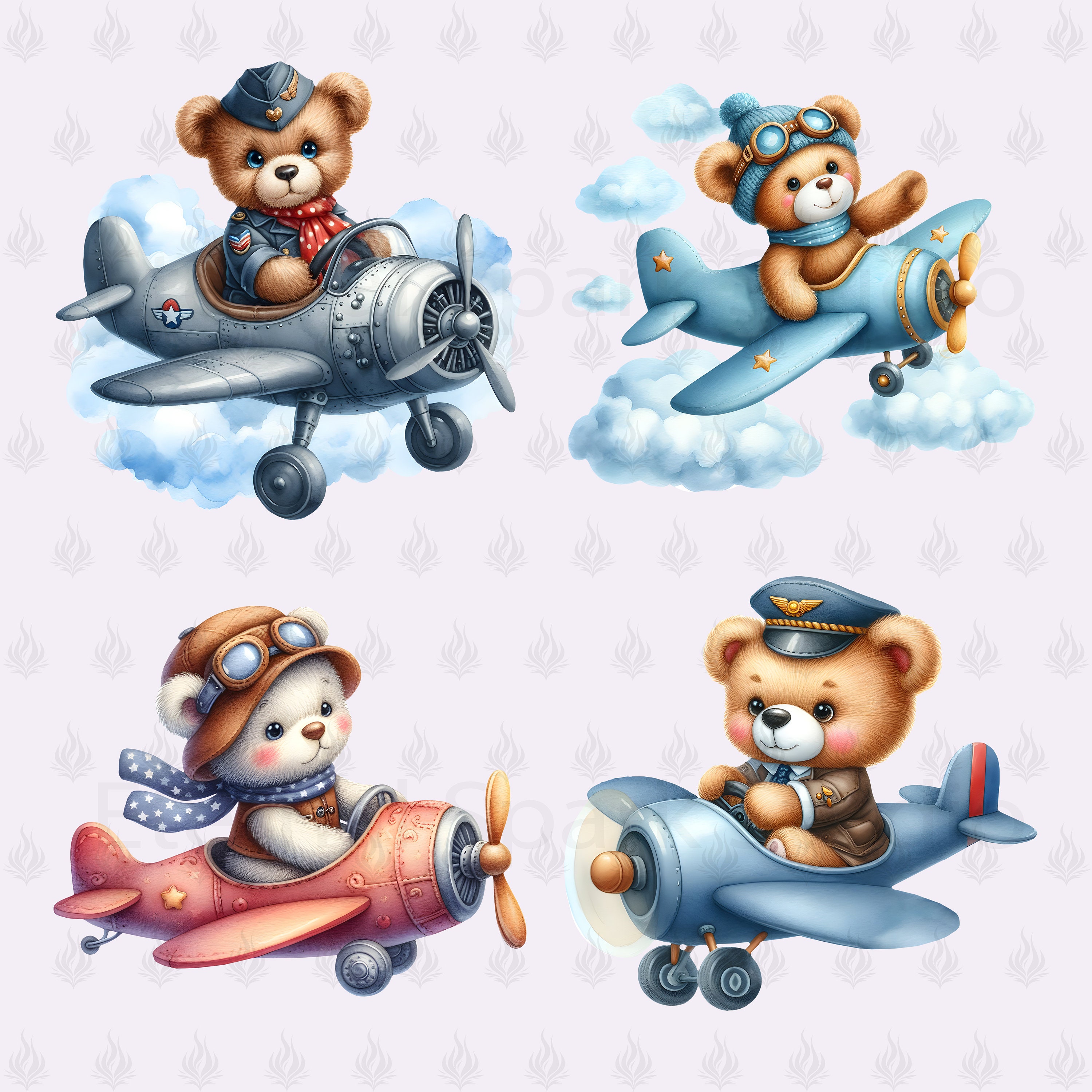 Flying Teddy Bear, 20 HQ (300 DPI) Png Images, Watercolor Flying Teddy ...
