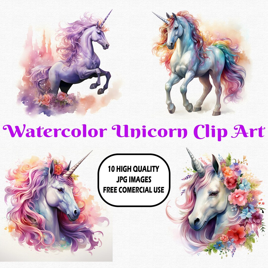 Watercolor Unicorn Clip Art 10 High Quality 300 DPI JPG - Etsy