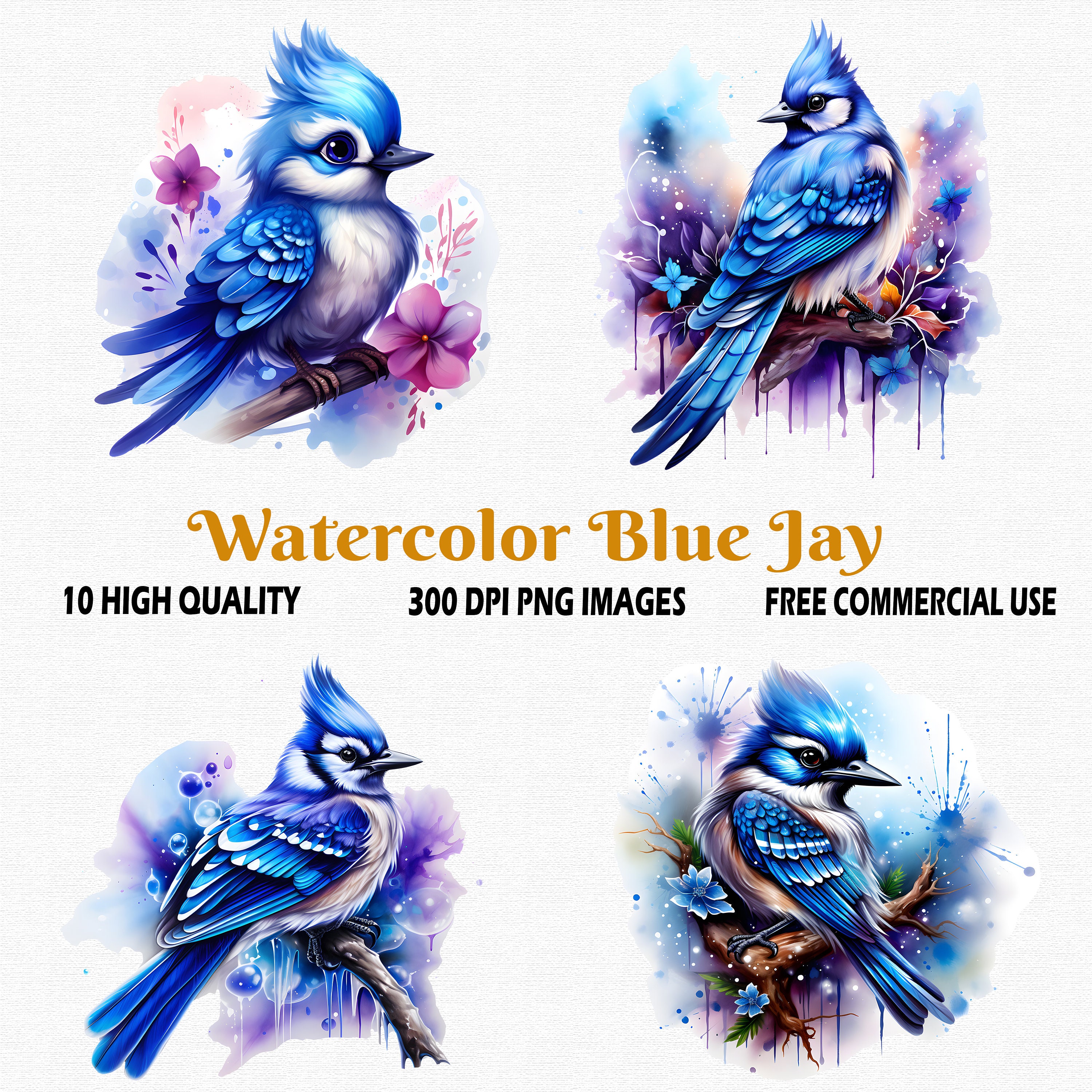 Watercolor Blue Jay Clipart, 10 300 DPI PNG Transparent Images, Cute ...