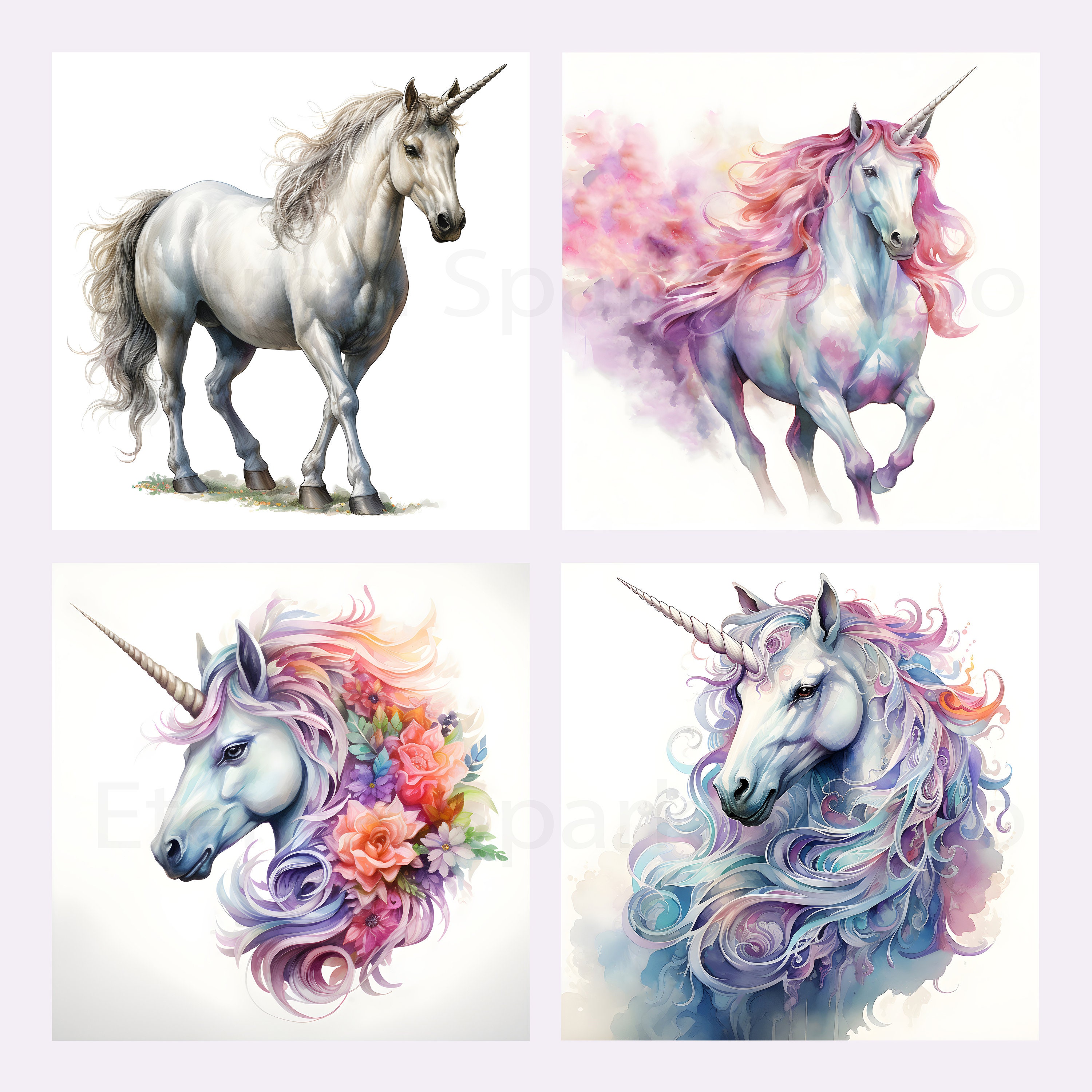 Watercolor Unicorn Clip Art, 10 High Quality (300 DPI) JPG Images With ...