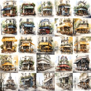 Watercolor Paris Cafe Clip Art, 84 High Quality (300 DPI) JPG Images ...
