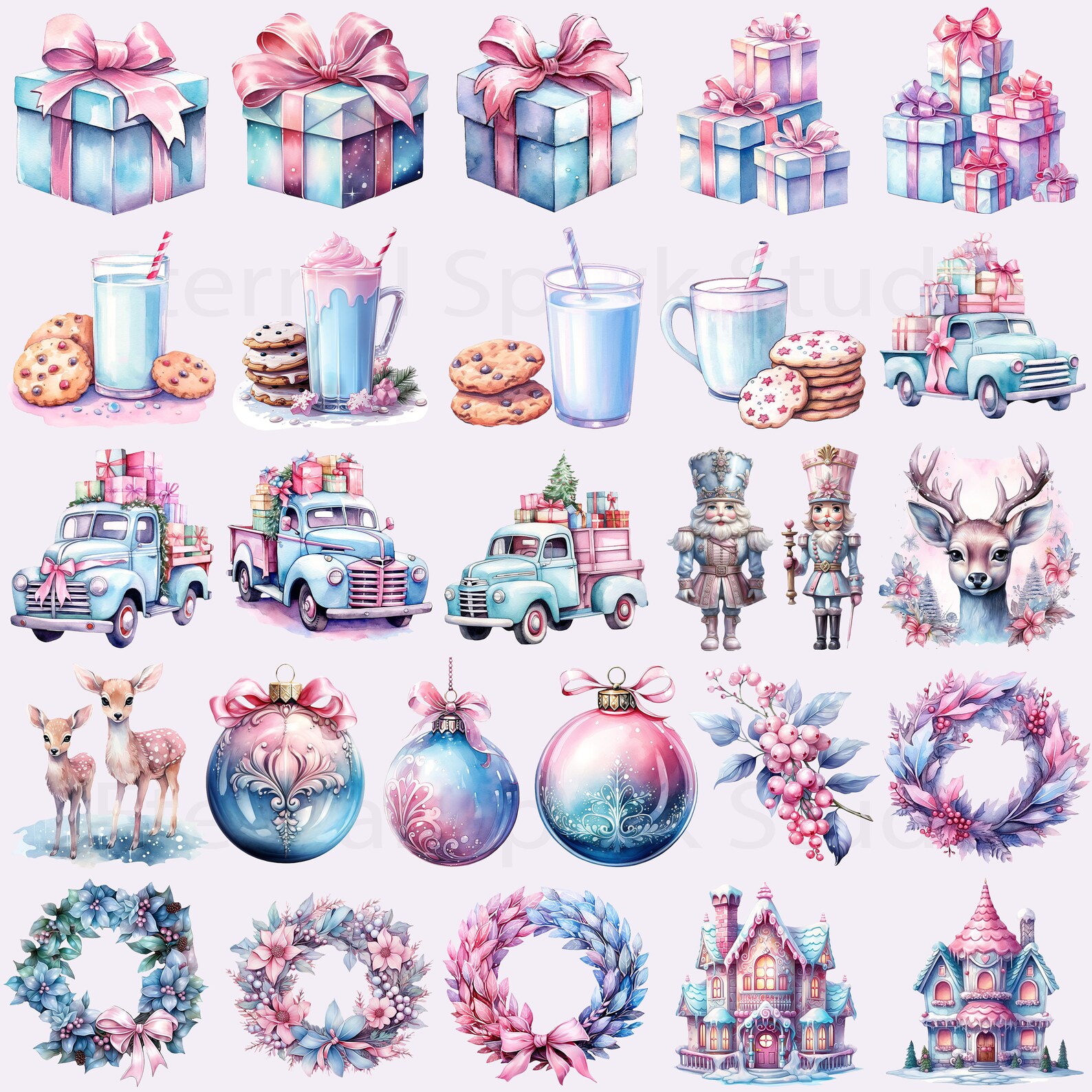 Watercolor Pastel Christmas Clip Art, 77 300 DPI Transparent PNG Images ...