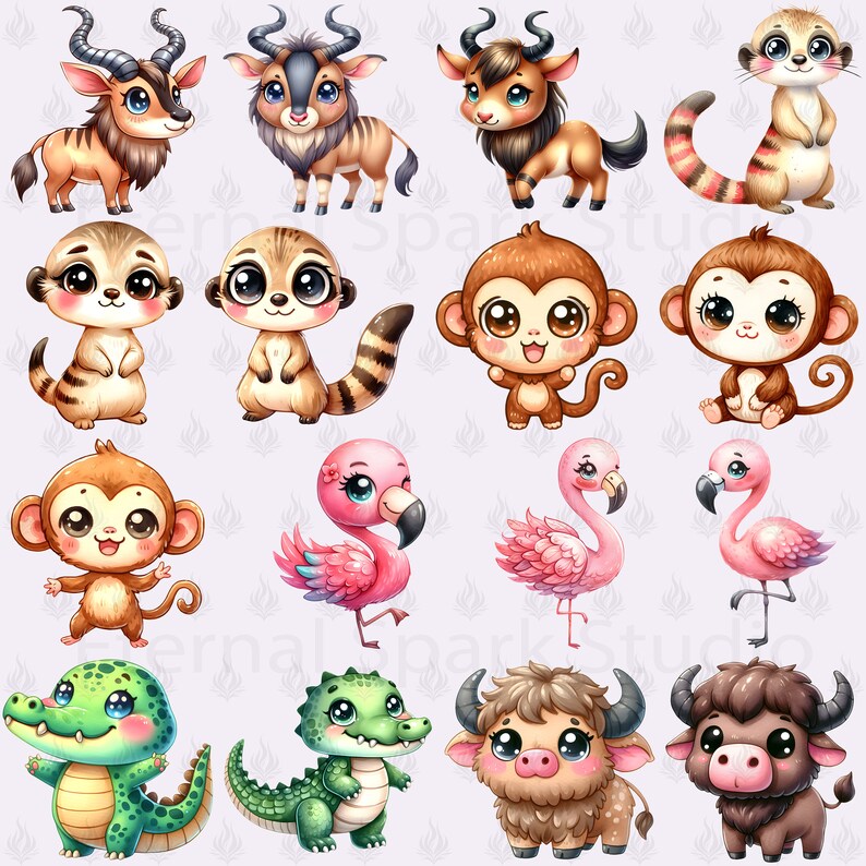 Kawaii Safari Animals, 55 PNG 300 DPI Transparent Images , Cute Kawaii ...