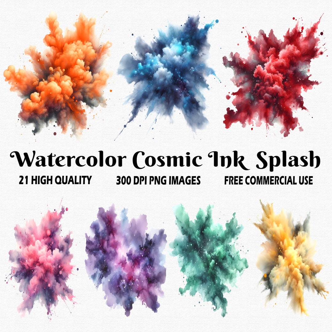 Watercolor Cosmic Ink Splash Clipart, 21 (300 DPI) Transparent Images ...