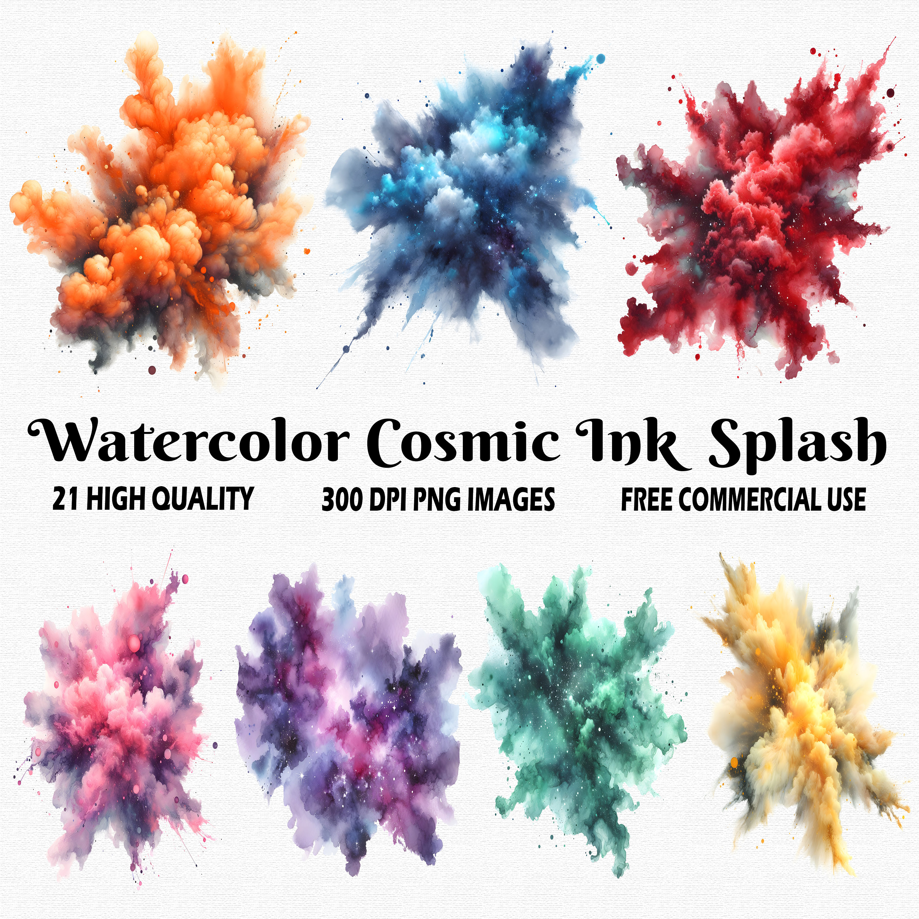 Watercolor Cosmic Ink Splash Clipart, 21 (300 DPI) Transparent Images ...