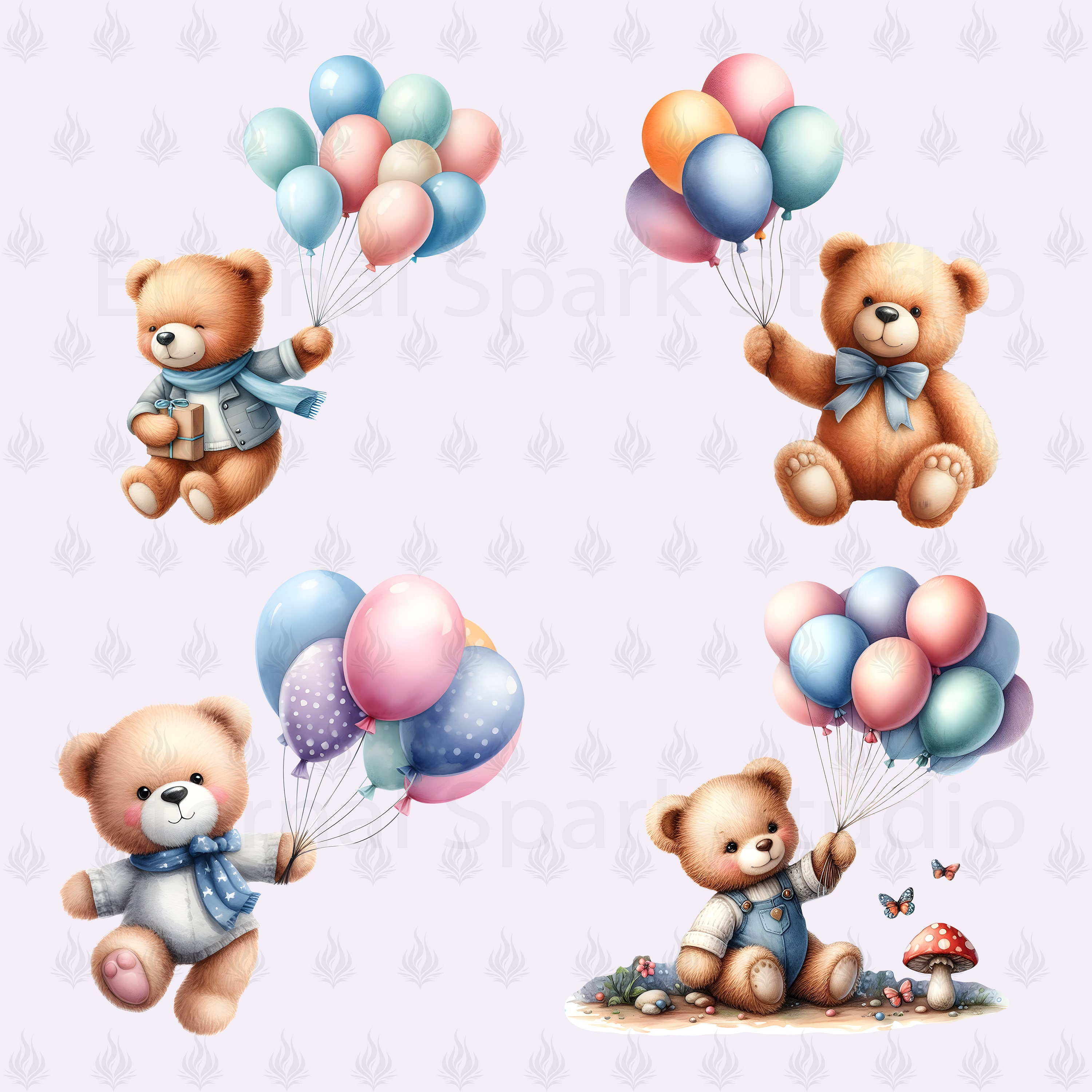 Teddy Bear With Balloons, 12 HQ 300 DPI Png Images, Watercolor Teddy ...