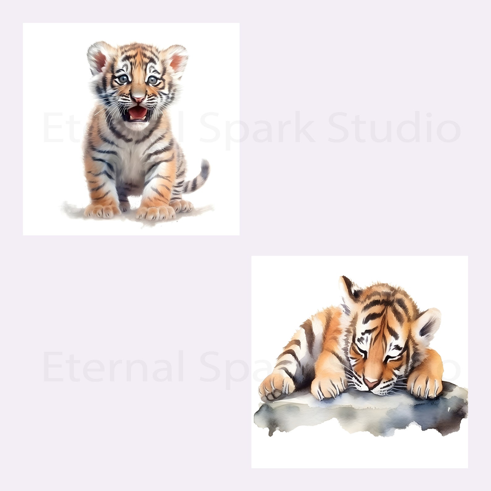 Watercolor Baby Tiger Clip Art, 10 High Quality 300 DPI JPG Images With ...