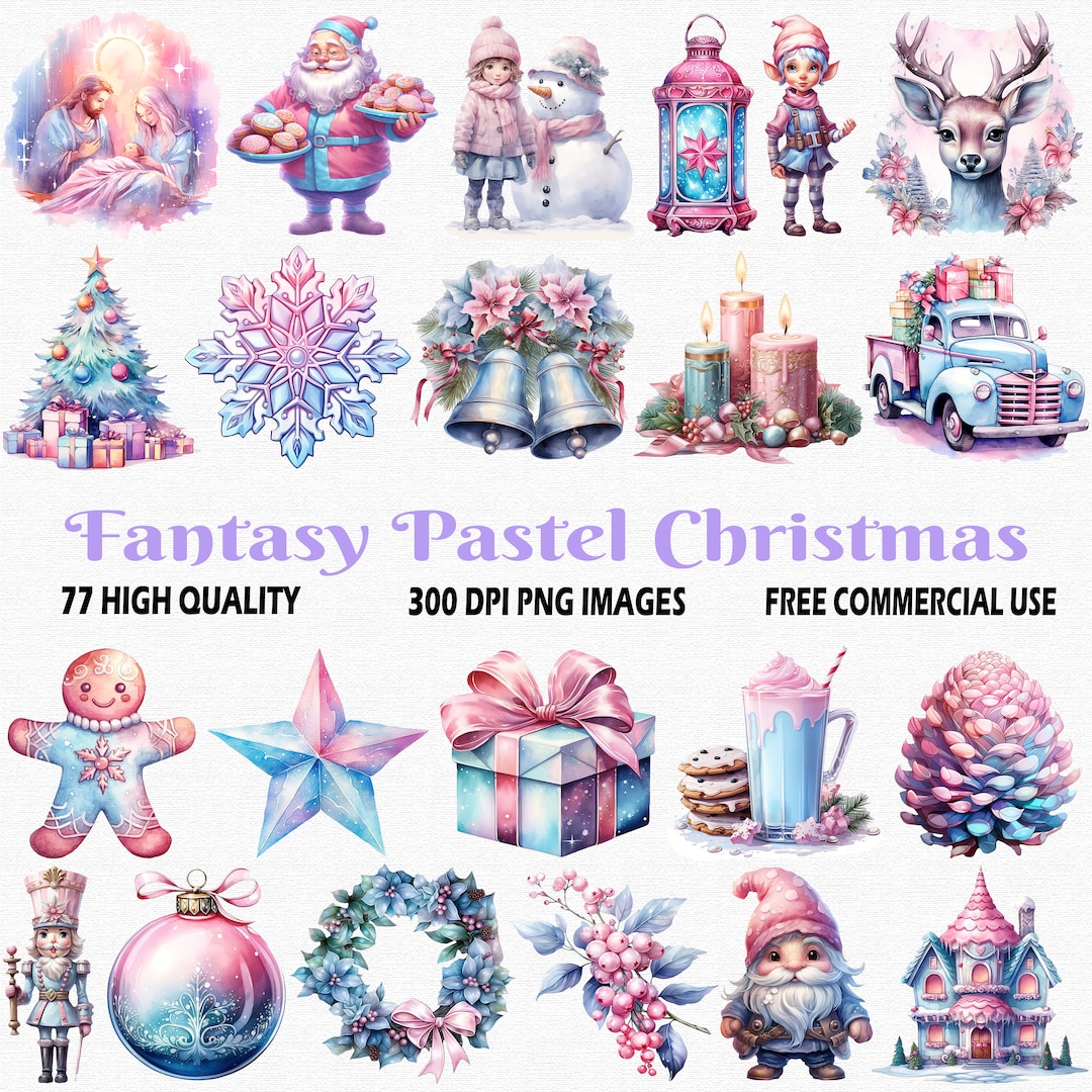 Watercolor Pastel Christmas Clip Art, 77 (300 DPI) Transparent PNG ...