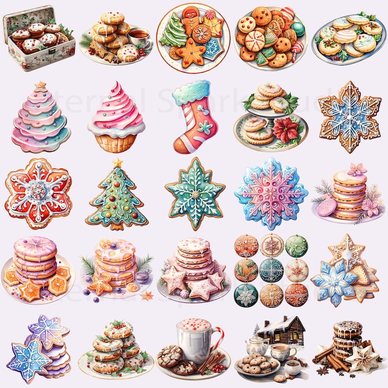 Watercolor Christmas Cookies Clip Art, 101 (300 DPI) Transparent Images ...