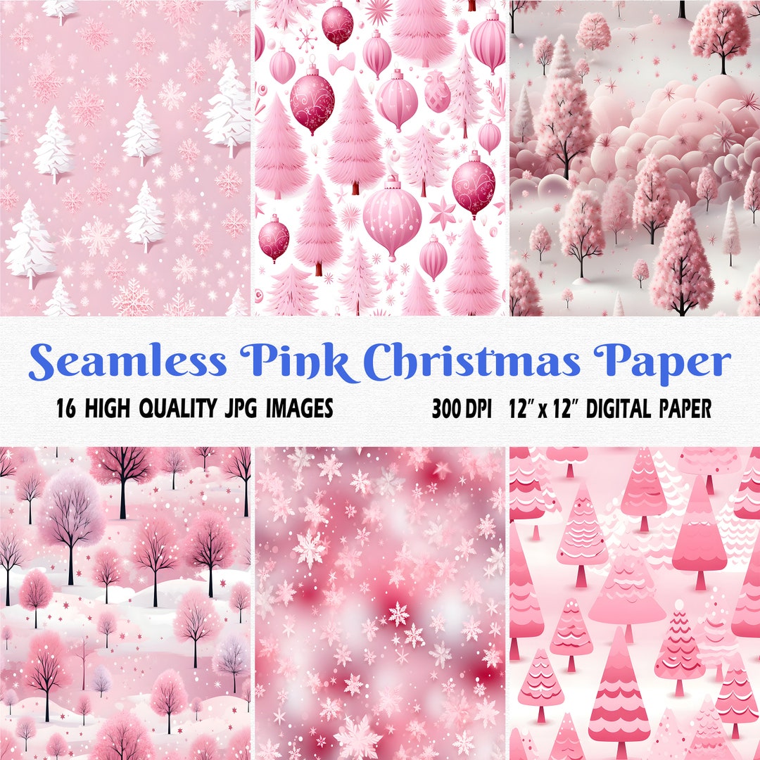 Printable Seamless Pink Christmas Digital Paper, 16 HQ (300 DPI) JPG ...