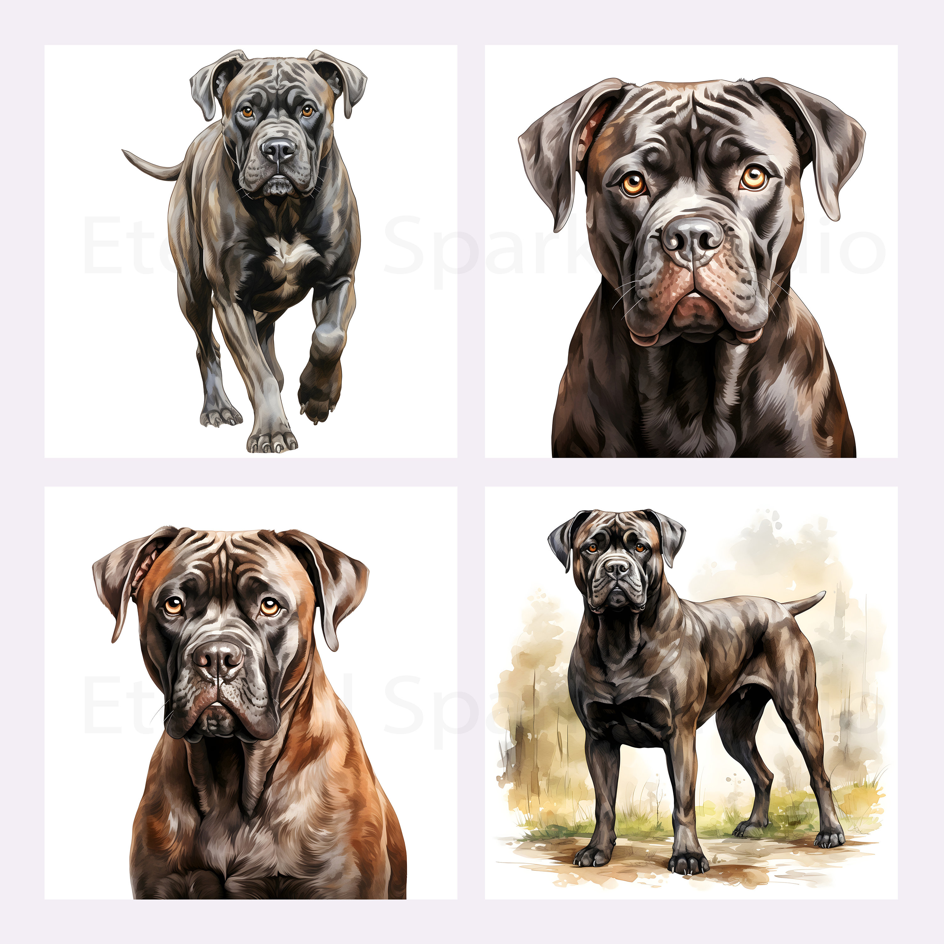 Watercolor Cane Corso Clip Art, 10 High Quality 300 DPI JPG Images With ...