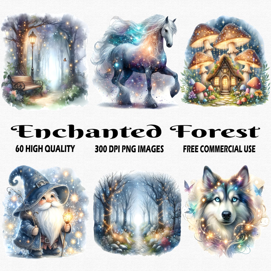 Enchanted Forest Clipart,60 (300 DPI) Images, Magical Forest Clipart ...