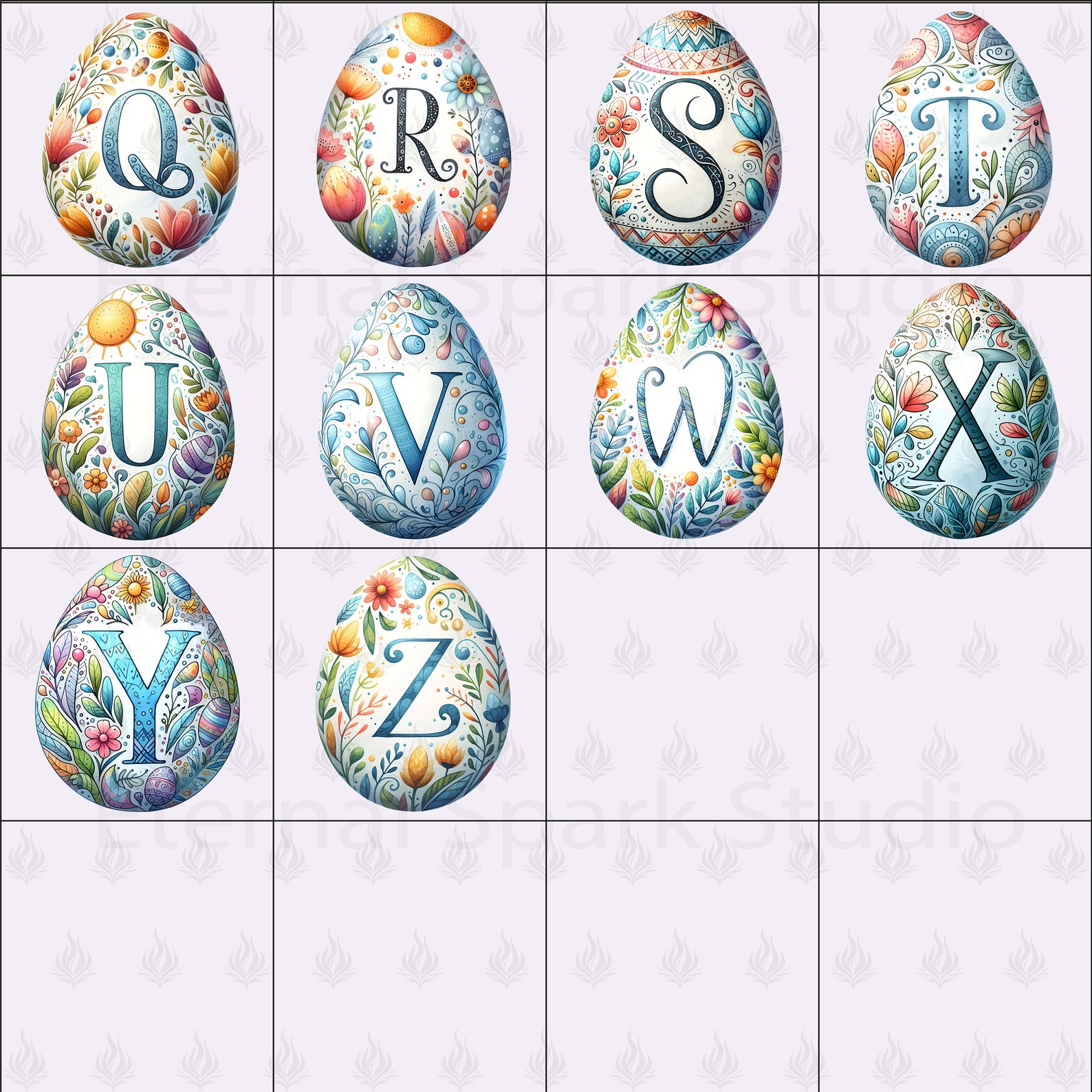 Watercolor Easter Egg Alphabet Clipart, 26 (300 DPI) PNG Transparent ...