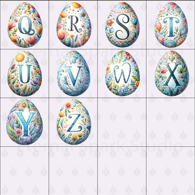 Watercolor Easter Egg Alphabet Clipart, 26 (300 DPI) PNG Transparent ...