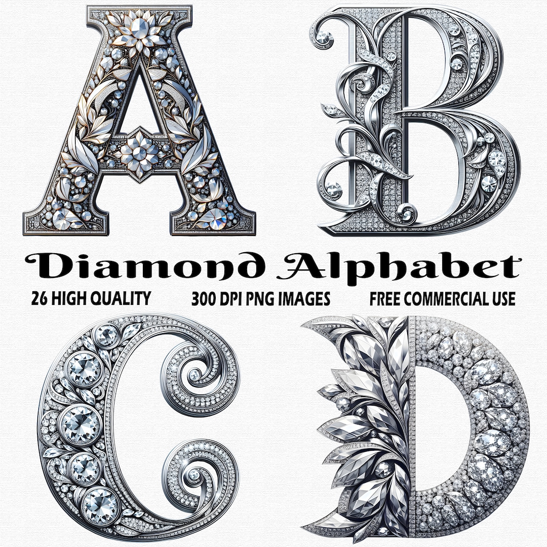 Diamond Alphabet Clipart, 26 (300 DPI) PNG Images, Diamond Alphabet ...