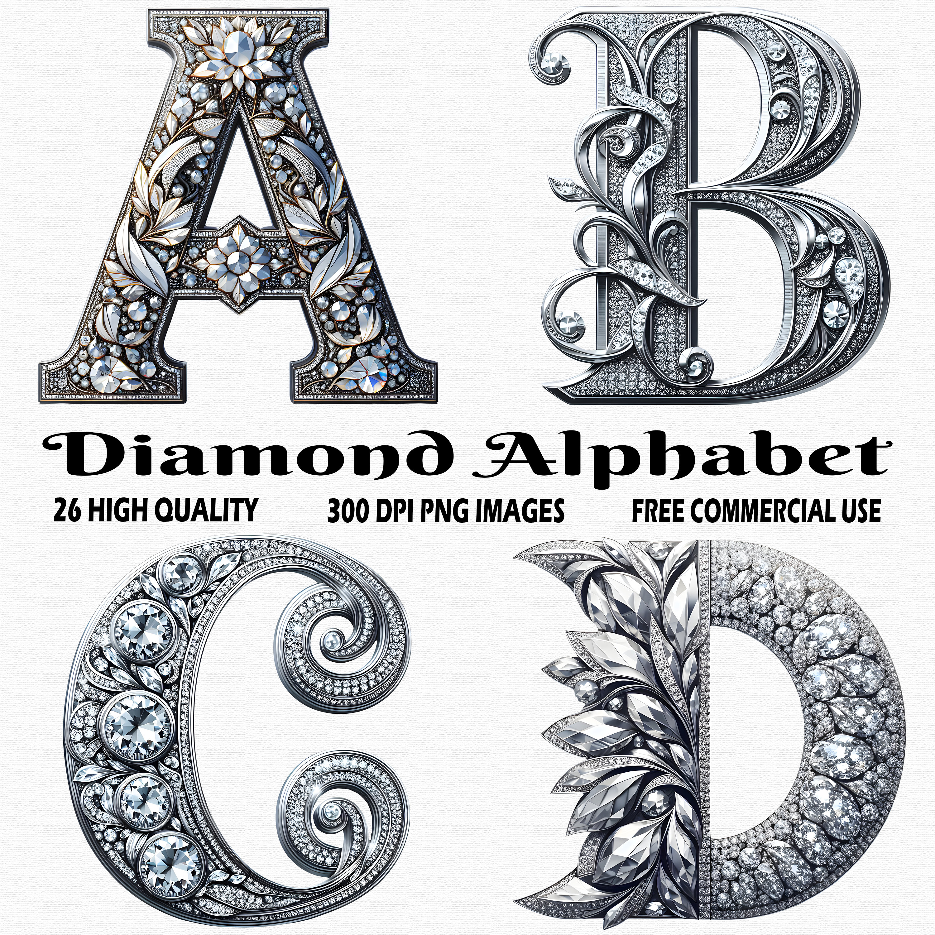 Diamond Alphabet Clipart, 26 (300 DPI) PNG Images, Diamond Alphabet ...