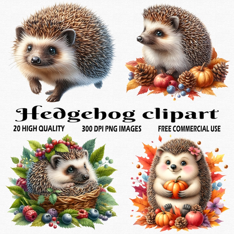 Watercolor Hedgehog Clipart, 20 (300 DPI) Png Images, Nursery Hedgehog ...