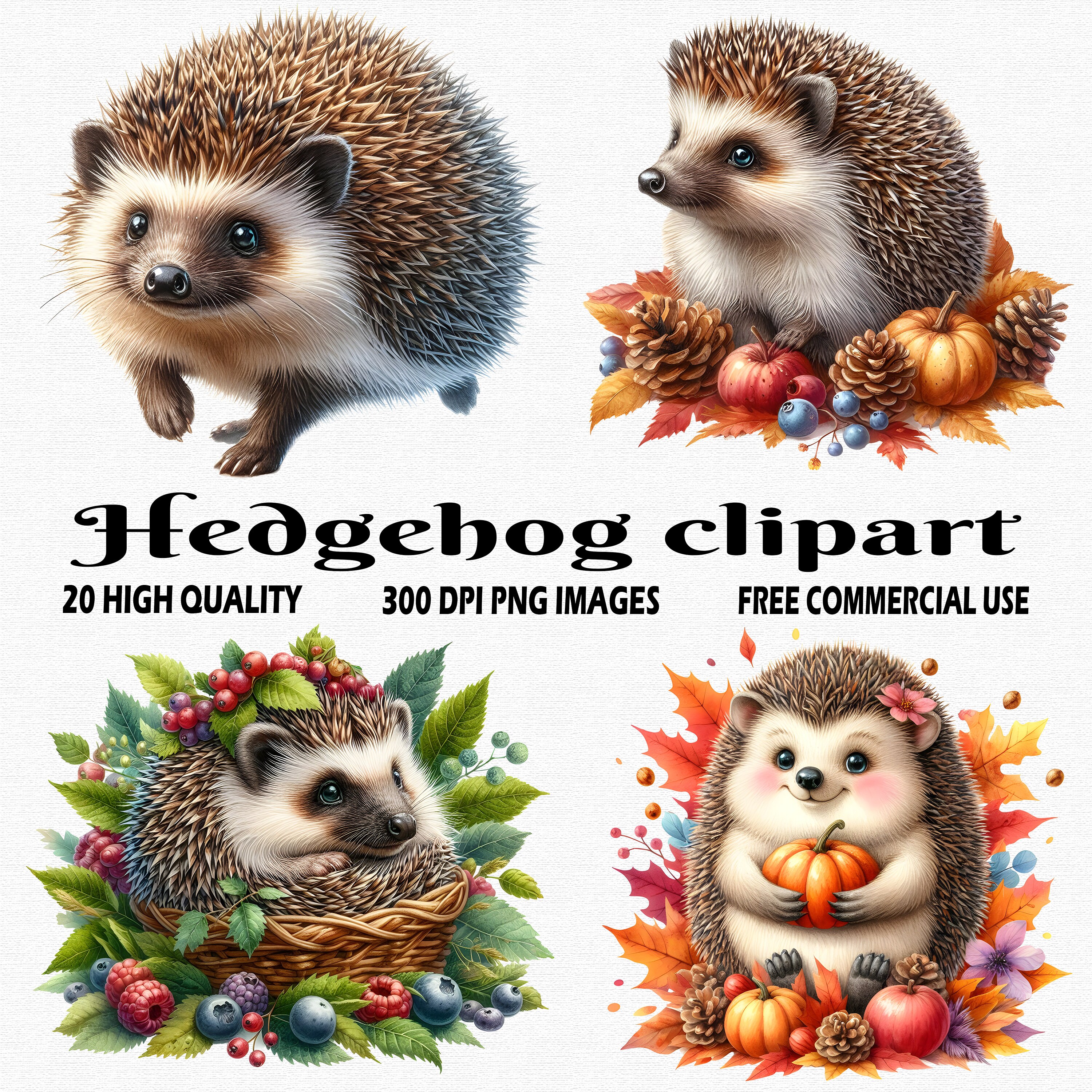 Watercolor Hedgehog Clipart, 20 (300 DPI) Png Images, Nursery Hedgehog ...