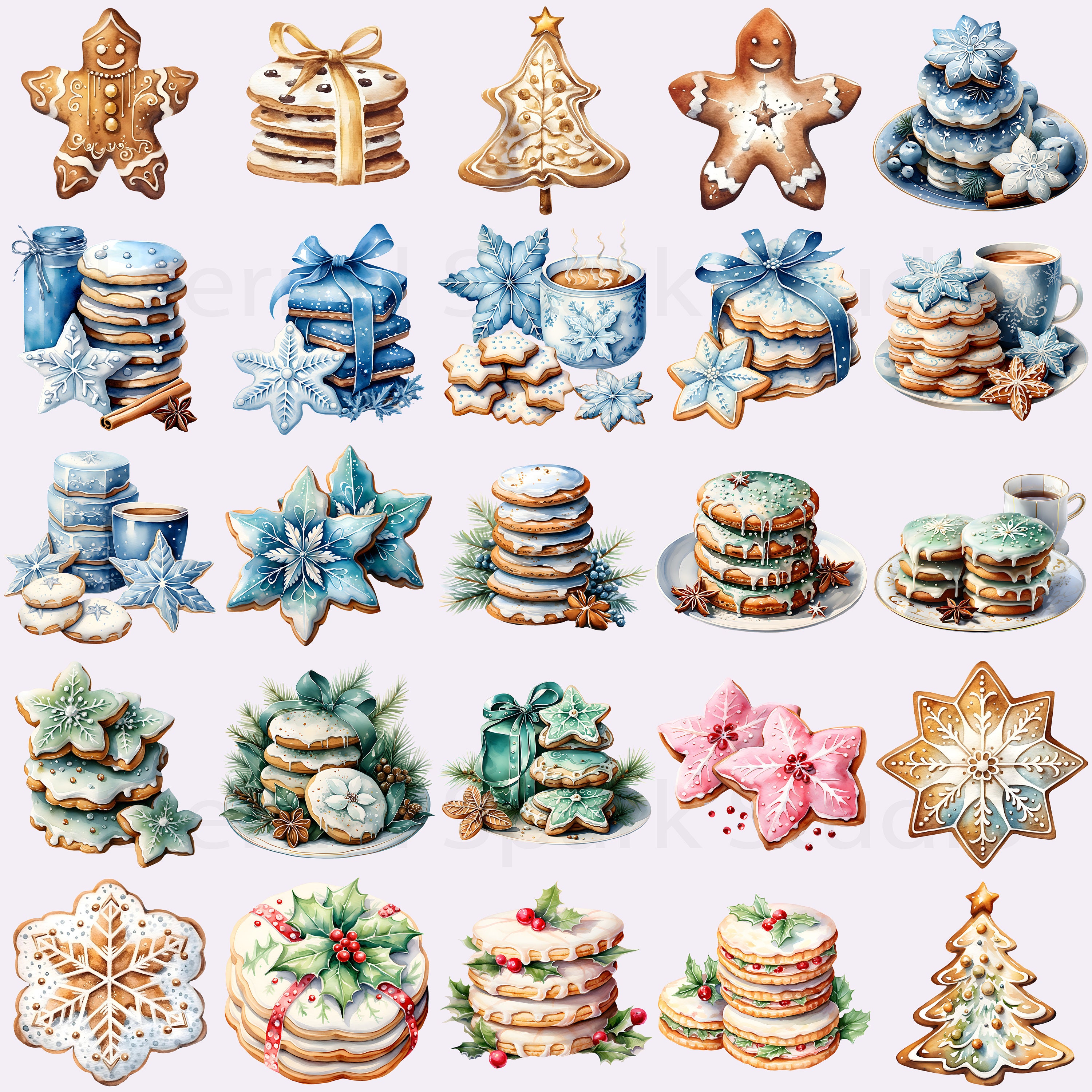 Watercolor Christmas Cookies Clip Art, 101 (300 DPI) Transparent Images ...