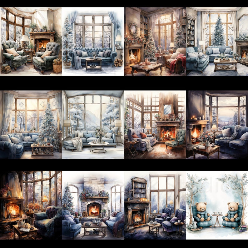 Watercolor Cozy Winter Digital Paper, 60 (300 DPI) JPG Images ...