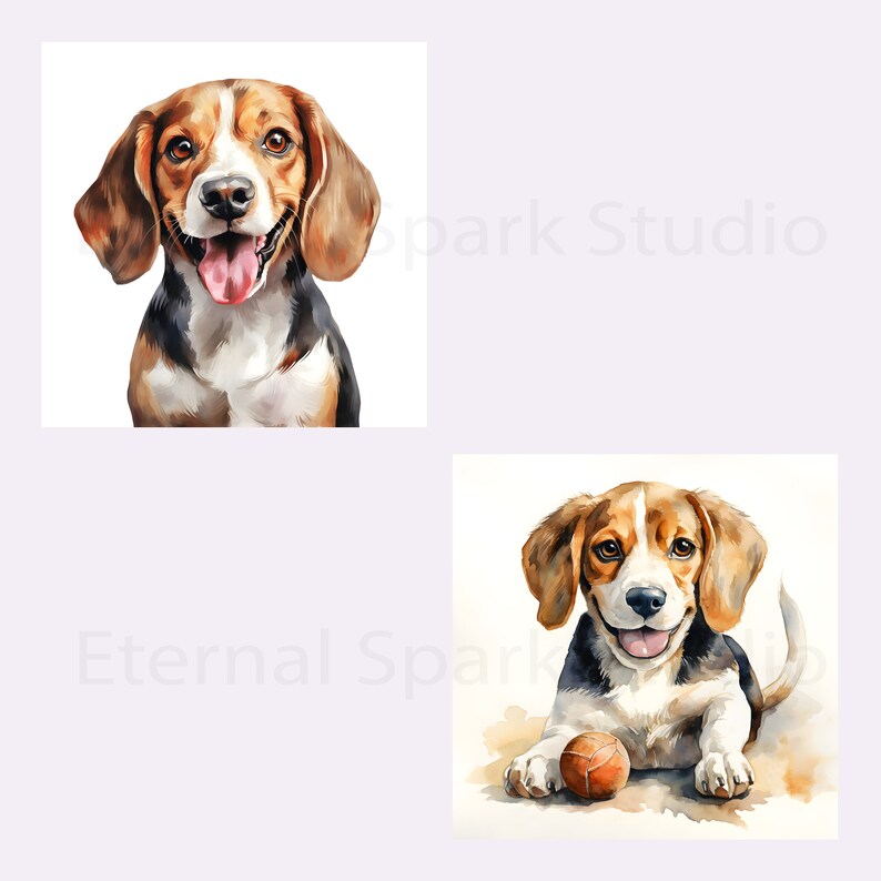 Watercolor Beagle Dog Clip Art, 10 High Quality 300 DPI JPG Images With ...