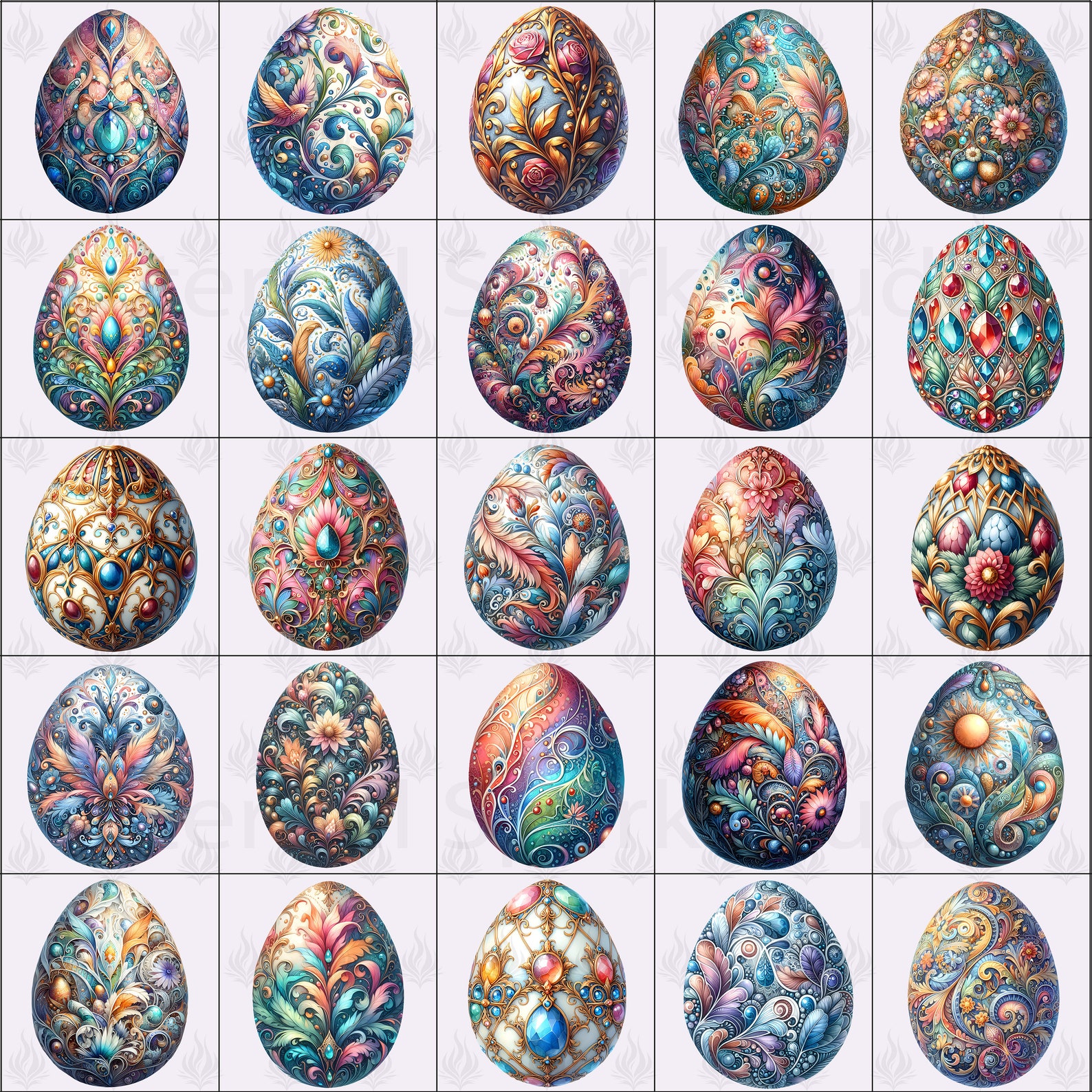 Watercolor Abstract Easter Eggs Clipart, 25 (300 DPI) PNG Transparent ...